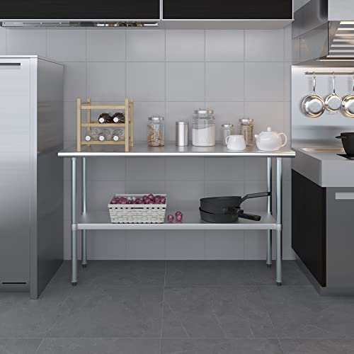 AmGood 18" X 60" Stainless Steel Work Table | Metal Kitchen Food Prep Table | NSF