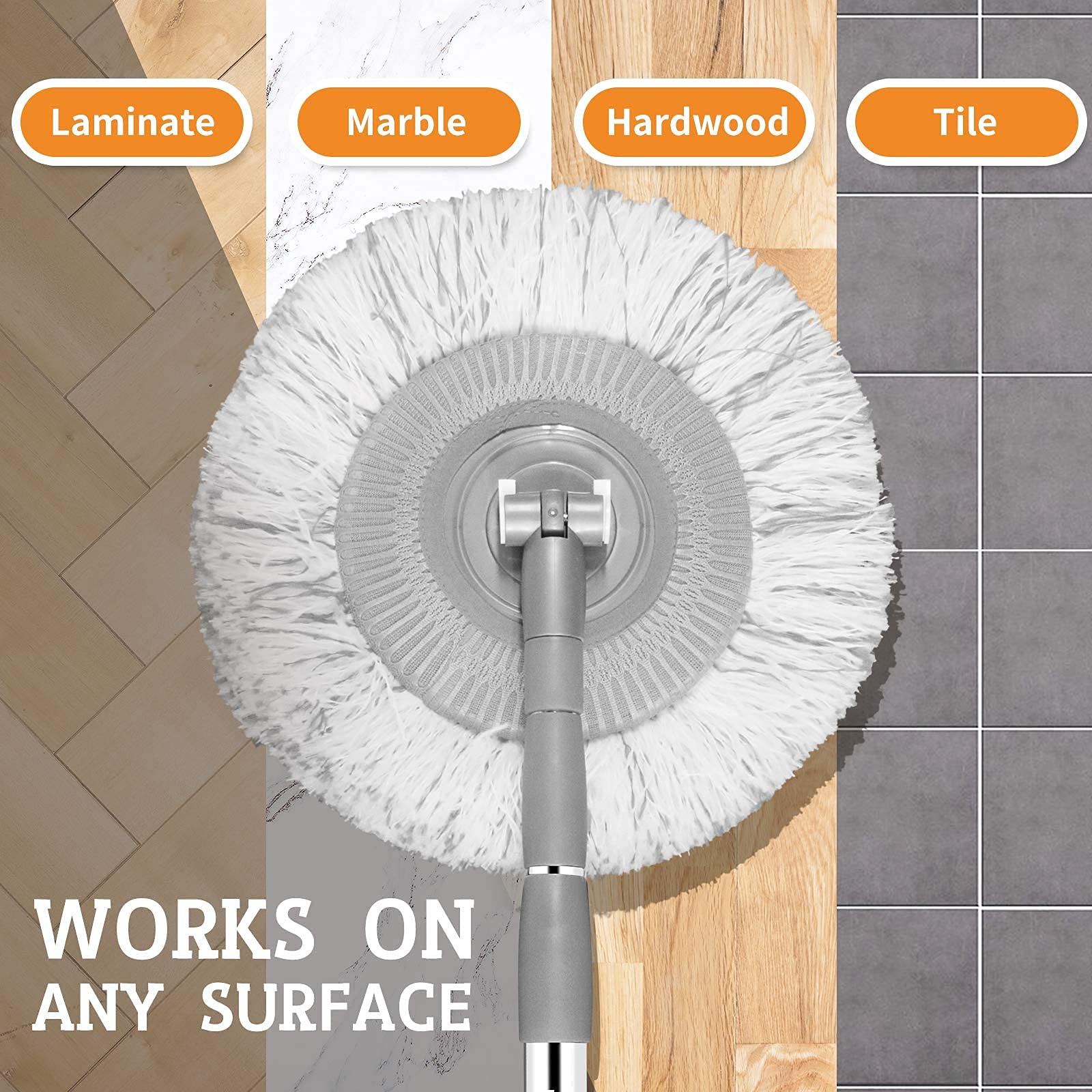 Dust Mop, Wall Cleaner Mop, with Hight Adjustable Handle and 1 Washable Mops Pad, Wet & Dry Floor Cleaning Mop for Hardwood, Tiles, Laminate, Vinyl - Dust Broom (Grey)