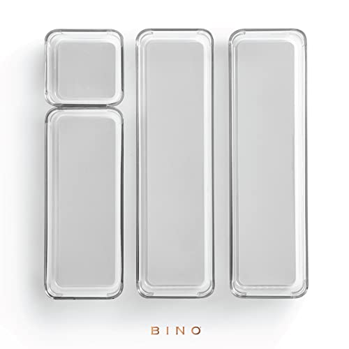BINO | 4-Piece Drawer Organizer Bin Set - Grey, Small | THE MODULAR+ | Multi-Purpose Storage | Soft-Grip Lining and Non-Slip Rubber Feet | Durable | BPA-Free | Desk Drawer Organizer | Vanity Organizer