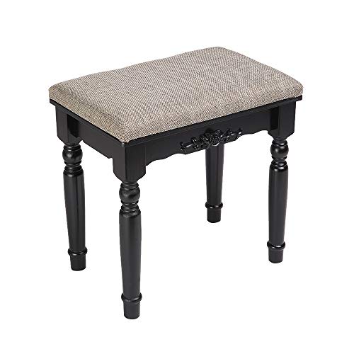Bonnlo Vanity Stool Black Dressing Stool Piano Stool with Solid Wood Legs,Vanity Bench with Padded Seat,17.7''L x 12.0''W x 17.3''H