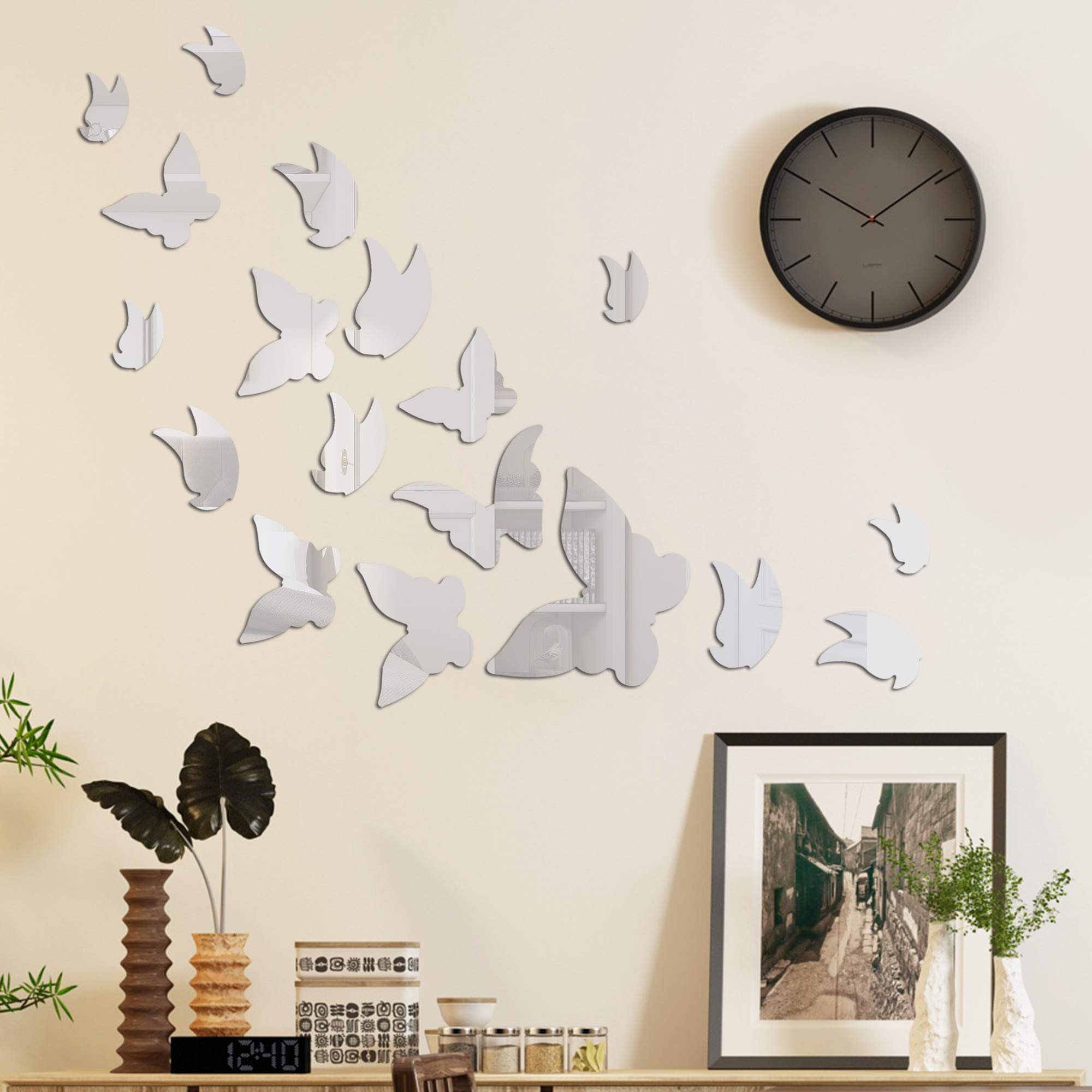 Amaonm 21 PCS Removable Crystal Acrylic Mirror Butterfly Wall Decals Fashion DIY Home Decorations Art Decor Wall Stickers Murals for Kids Nursery Room Bedroom Door Bathroom
