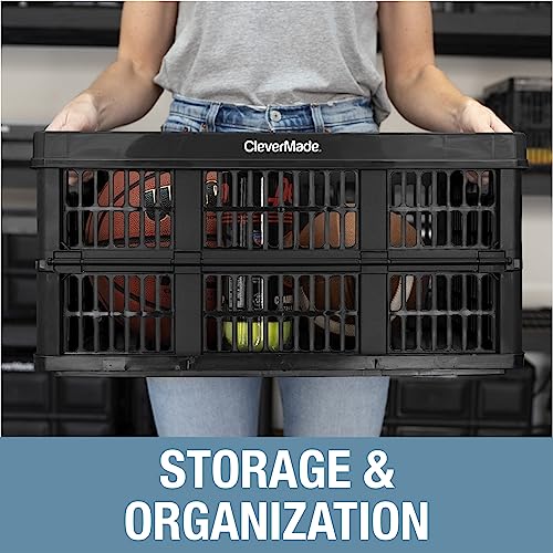 CleverMade 45L Collapsible Storage Bins, Plastic Stackable Grated Wall Utility Containers, CleverCrates Baskets, Black, 3 Pack