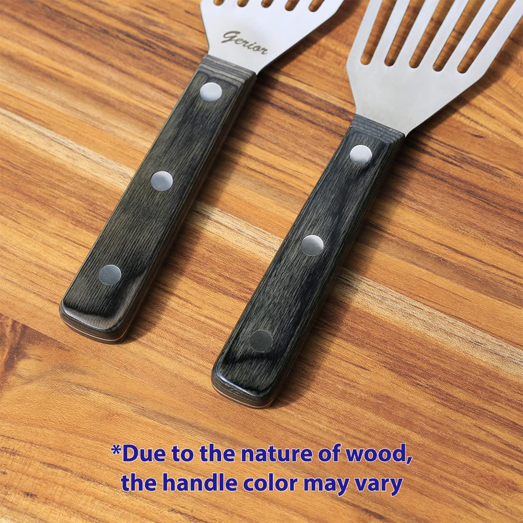 Fish Spatula - Stainless Steel Slotted Offset Food Turner with Pakka Wood Handle - Ideal Fish Flipper for Chefs