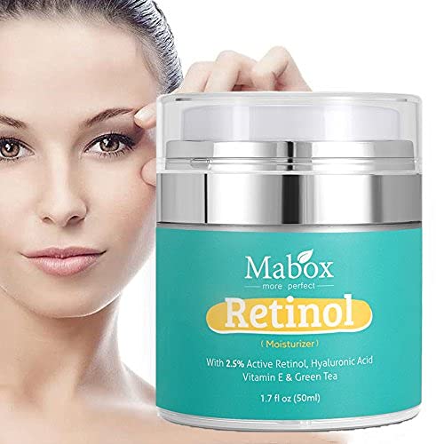 Mabox Moisturizer Cream for Face and Eye Area with 2.5% Active Retinol, Hyaluronic Acid, Vitamin E, Anti Aging Formula Reduces Wrinkles, Fine Lines, Best Day and Night Cream (1.7 Fl. Oz)