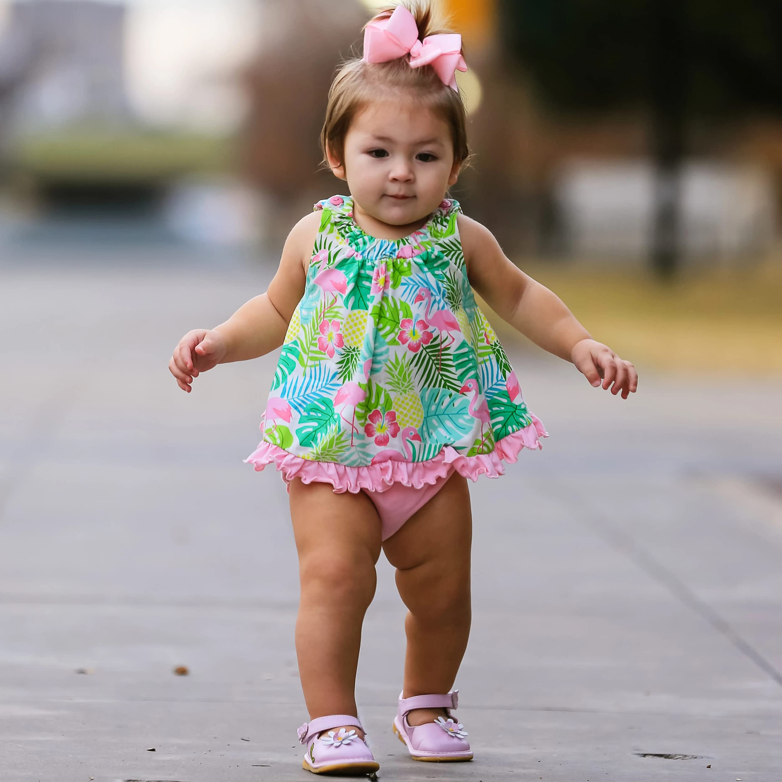 AnnLoren Baby/Toddler Girls Open Back Swing Tank Top with Bow Tropical Design 3-6 Mo