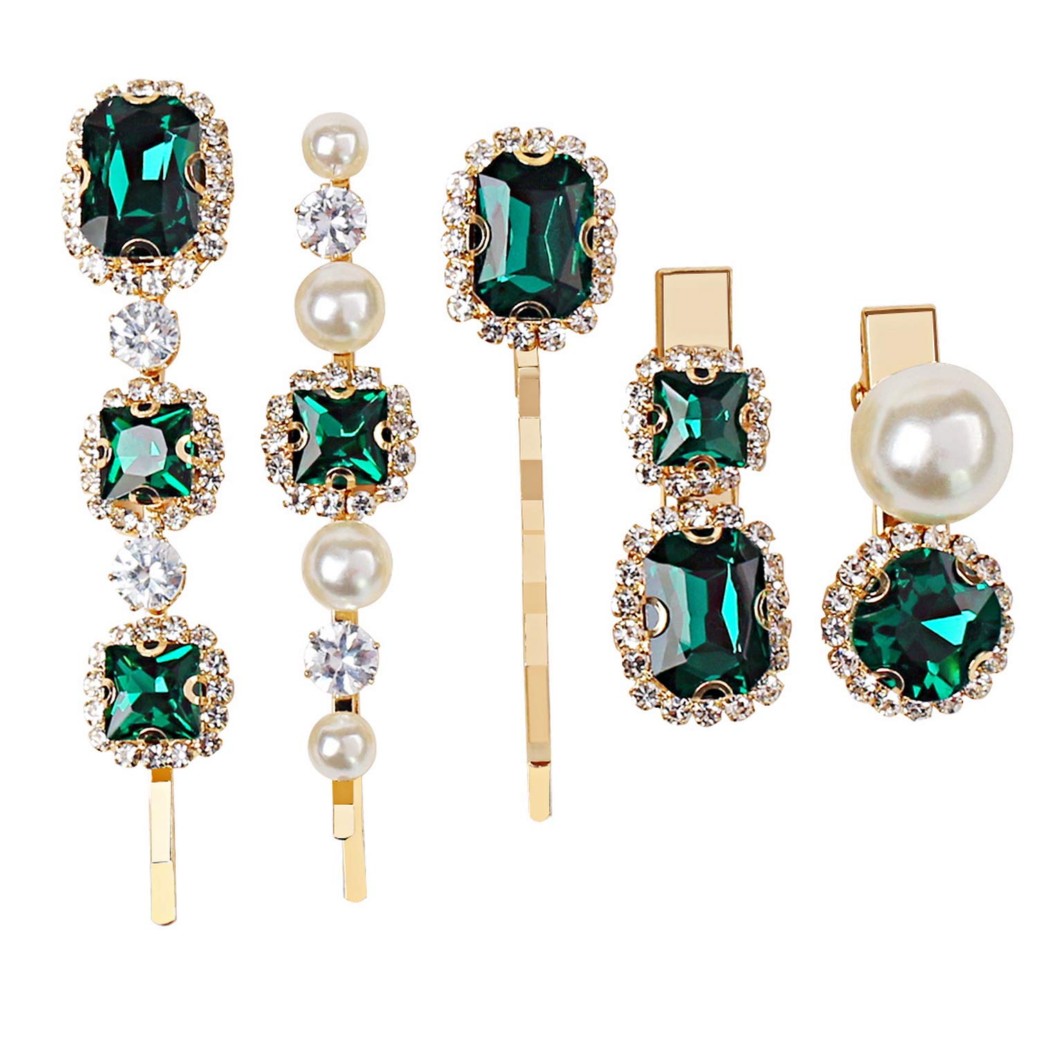 5 pcs Pearl Hair Pins for Women Hair Accessories Green Hair Clips Hair Bling Pearl Bobby Pins Emerald Hair Barrettes for Hair Styling
