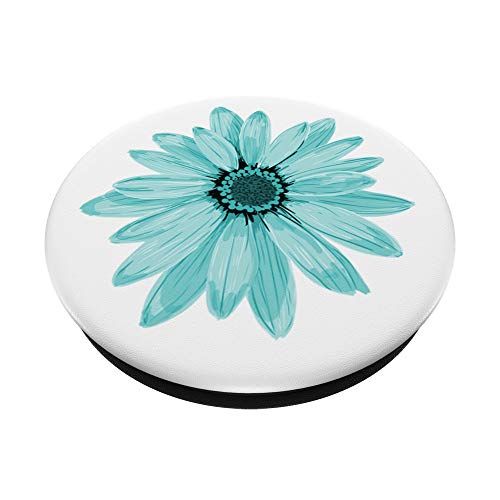 Floral Cell Phone Holder Pop Up Phone Grip White Teal Flower PopSockets Swappable PopGrip