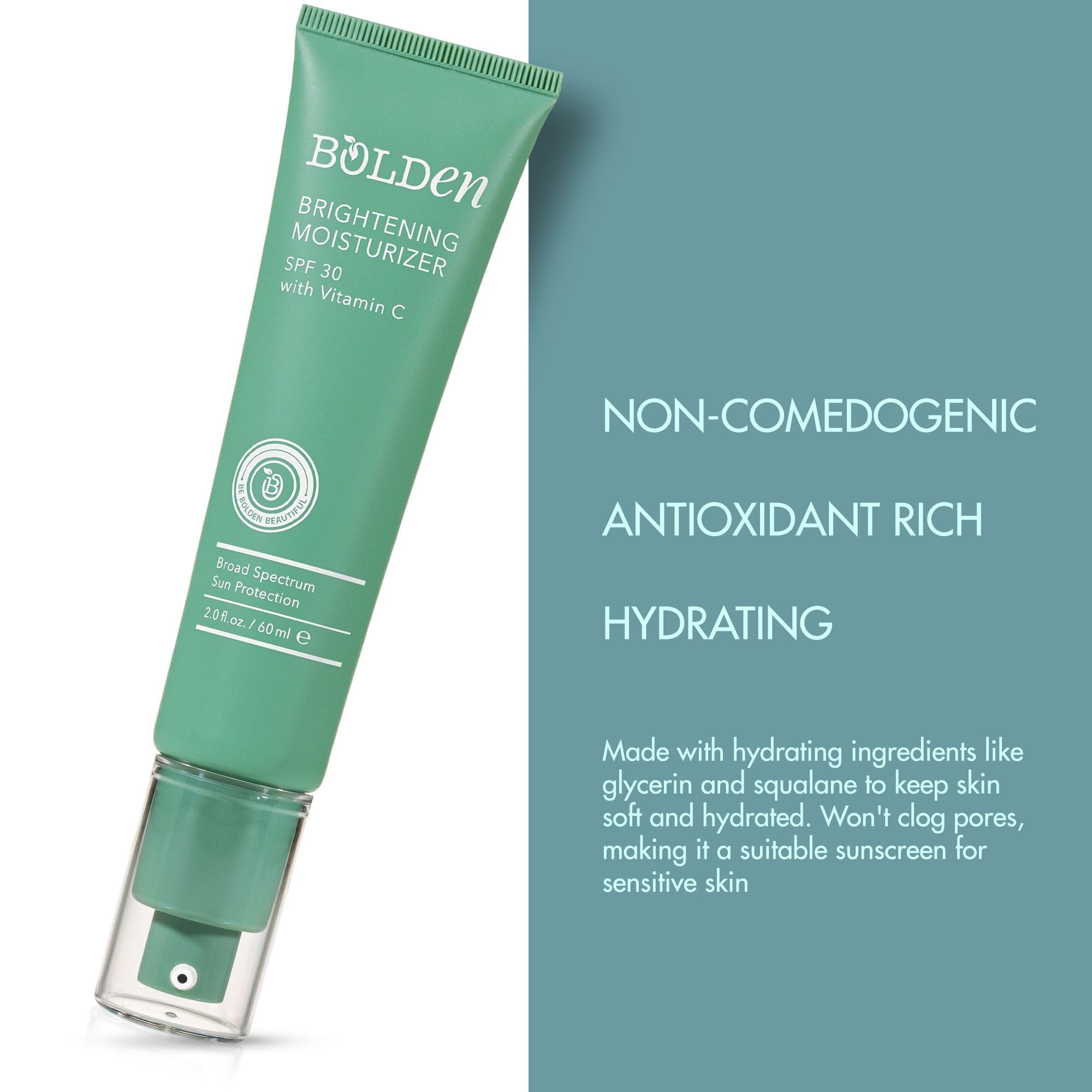 Bolden SPF 30 Brightening Face Moisturizer with Vitamin C | Broad Spectrum UVA/UVB Sunscreen | Applies Clear without Chalky Residue | Ideal for Melanin Rich Skin | 2.0 FL Oz