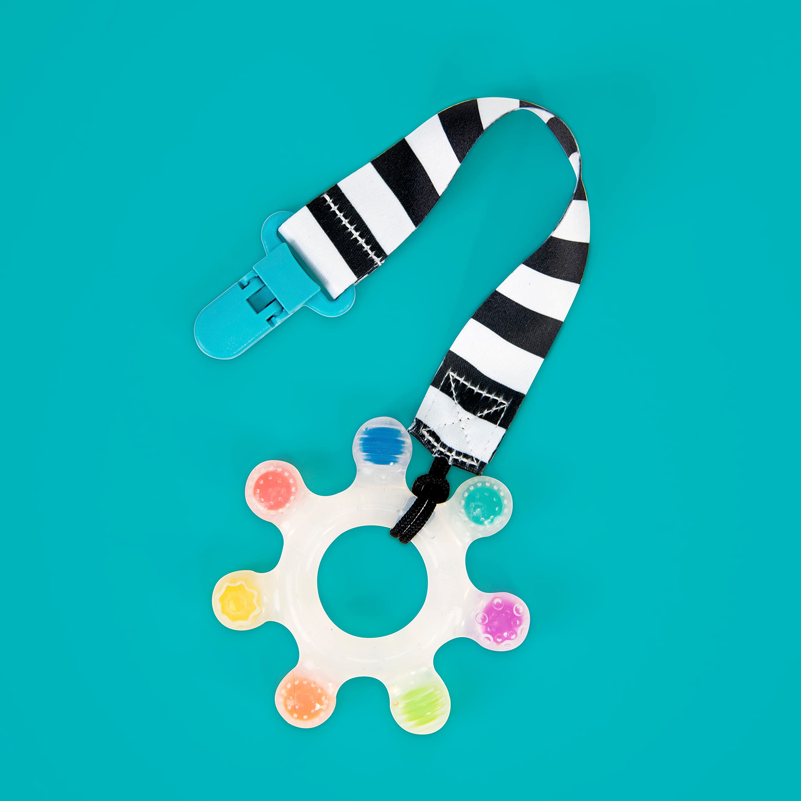 Rainbow Star Teether with Keeper | Textured Silicone Teether for Teething | Ages 3+ Months and Up
