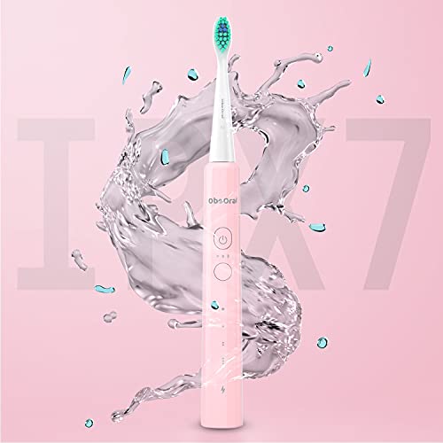 ObeOral Sonic Electric Toothbrush, 12 Modes Rechargeable Tooth Brush with 4 Dupont Bristles, Smart Timer, Whitening Electric Toothbrushes for Adults and Kids 8+, Light Pink