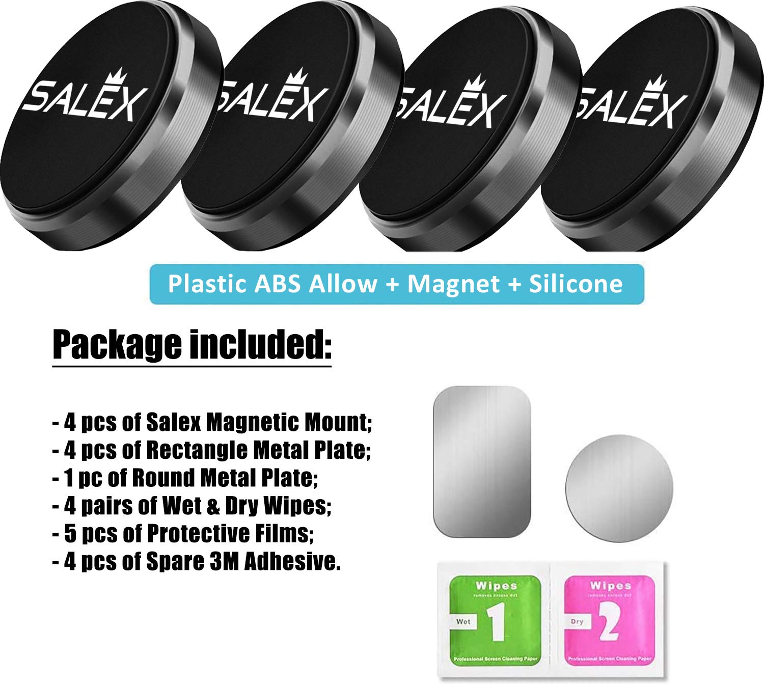 Magnetic Phone Mount 4 Pack. Black Flat Cell Phone Holder for Car Dashboard, Wall, Truck. Universal Stick on iPad Wall Magnet Mount for Tablets. Wall Low Profile Magnetic Car Mount for iPhone.