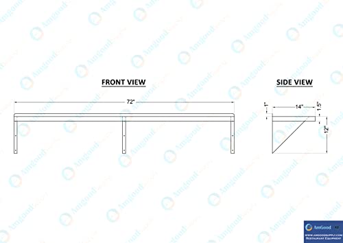 AmGood Stainless Steel Wall Shelf | Square Edge | Heavy Duty | Commercial Grade | Wall Mount | NSF Certified (14" Width x 72" Length)