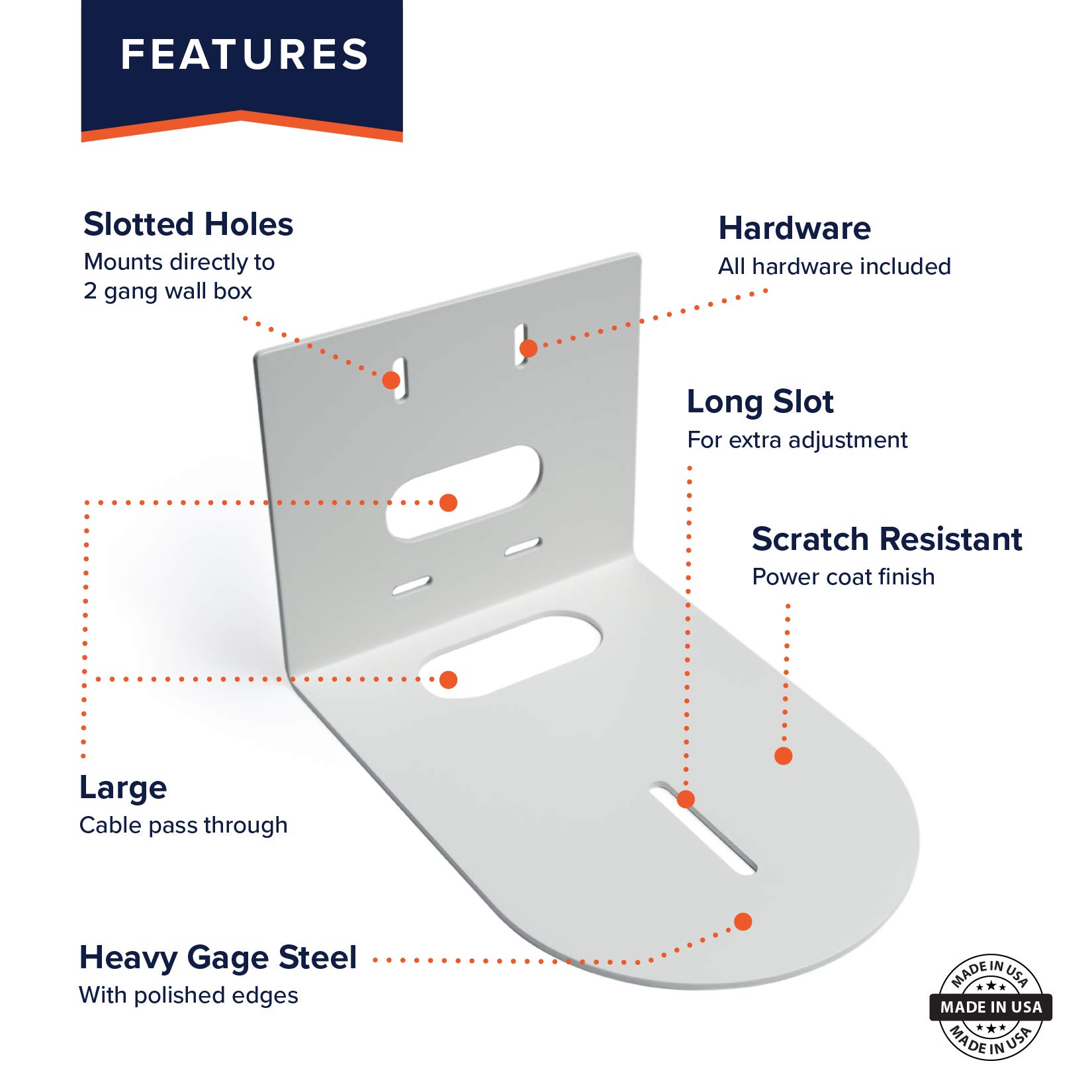 AV Brackets | PTZ Camera Universal Mounting Bracket Compatible with | HuddleCam | PTZOptics | Small Universal | White | HCM-1