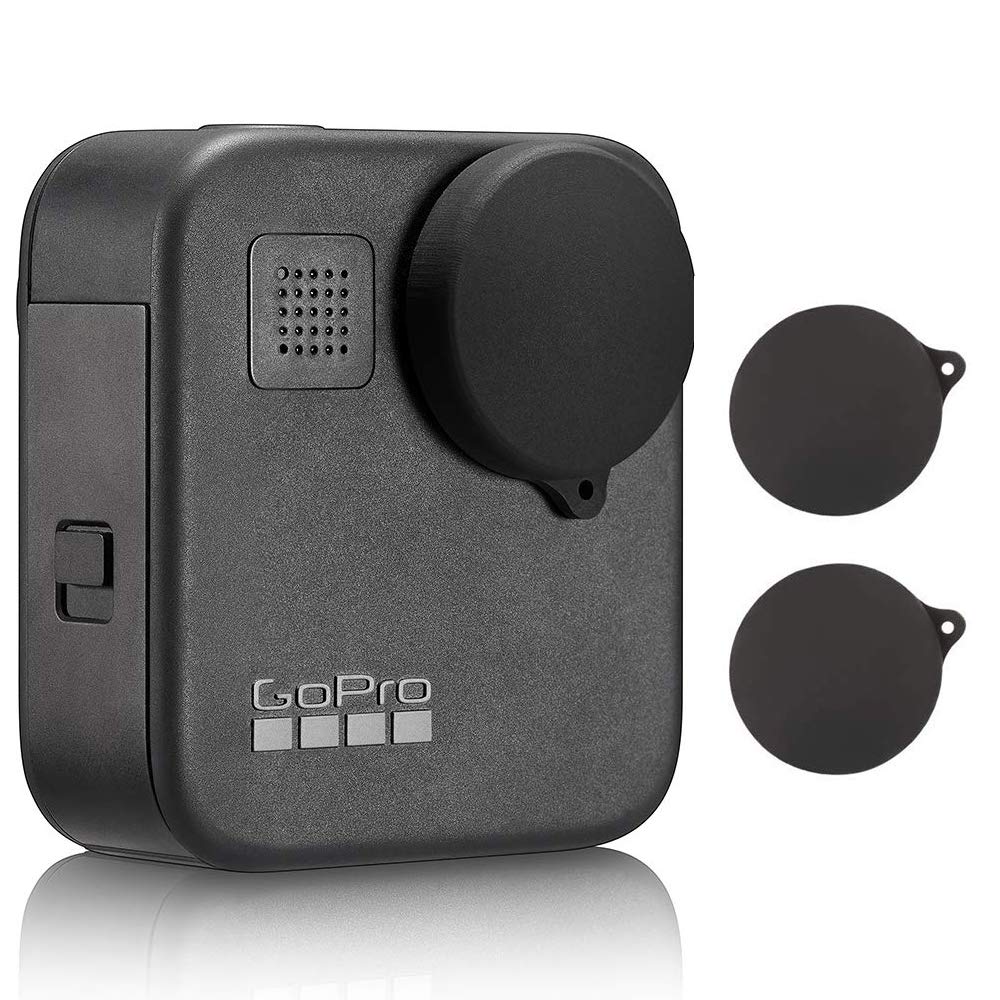 AKWOX [4 Pack] Tempered Glass Screen Protector for Gopro Max Action Camera (2-Pack) & Lens Cap Cover (2-Pack)