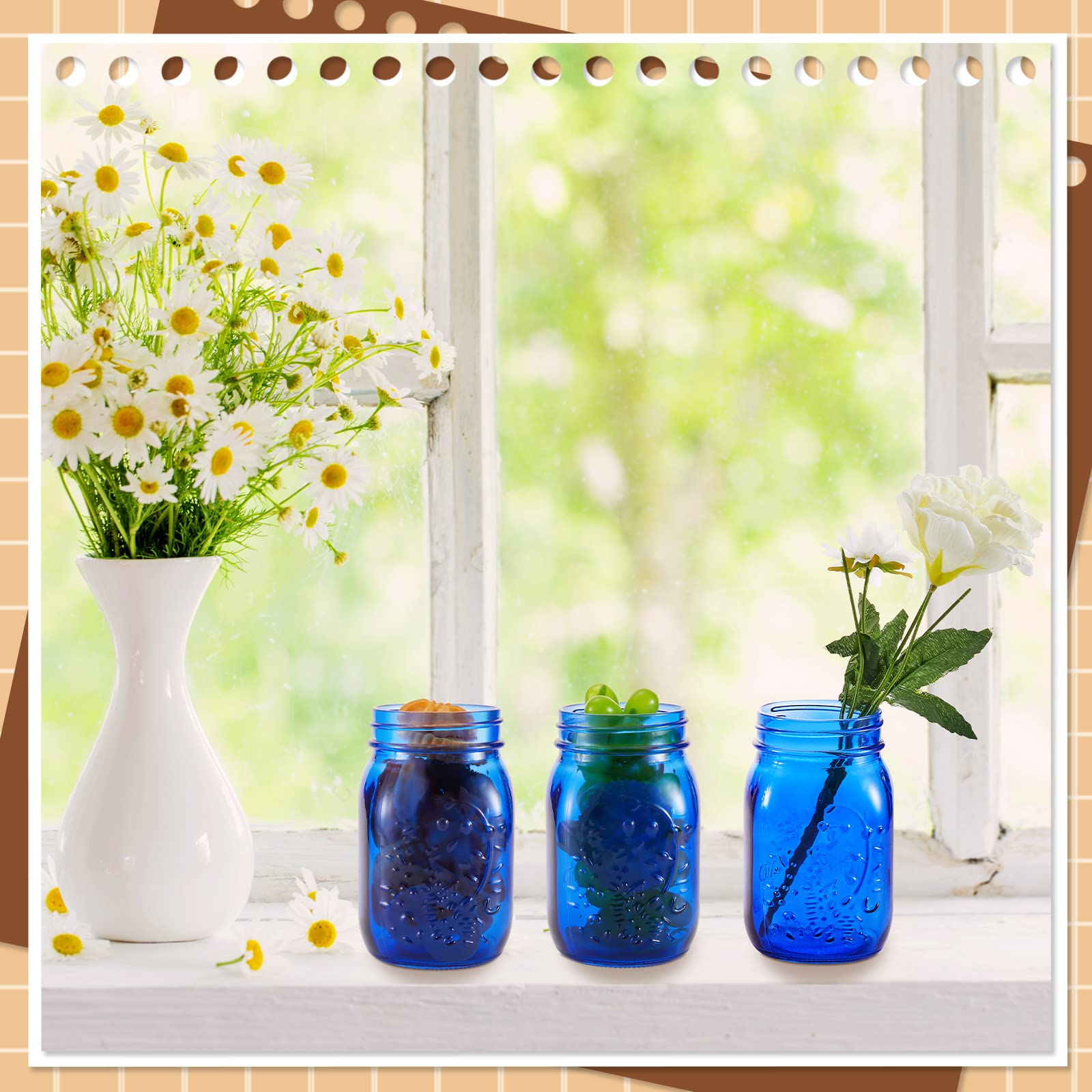 12 Pieces 32 oz Colored Mason Jars Glass Mason Jars with Lids Glass Wide Mouth Canning Jar Mason Jars NOT Allowed Dishwasher (Dark Blue)
