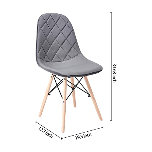 CangLong Mid Century Velvet Upholstered Dining Chair with Wood Legs for Kitchen, Dining, Living, Guest, Bed Room Side Chair, Set of 2, Dark Grey
