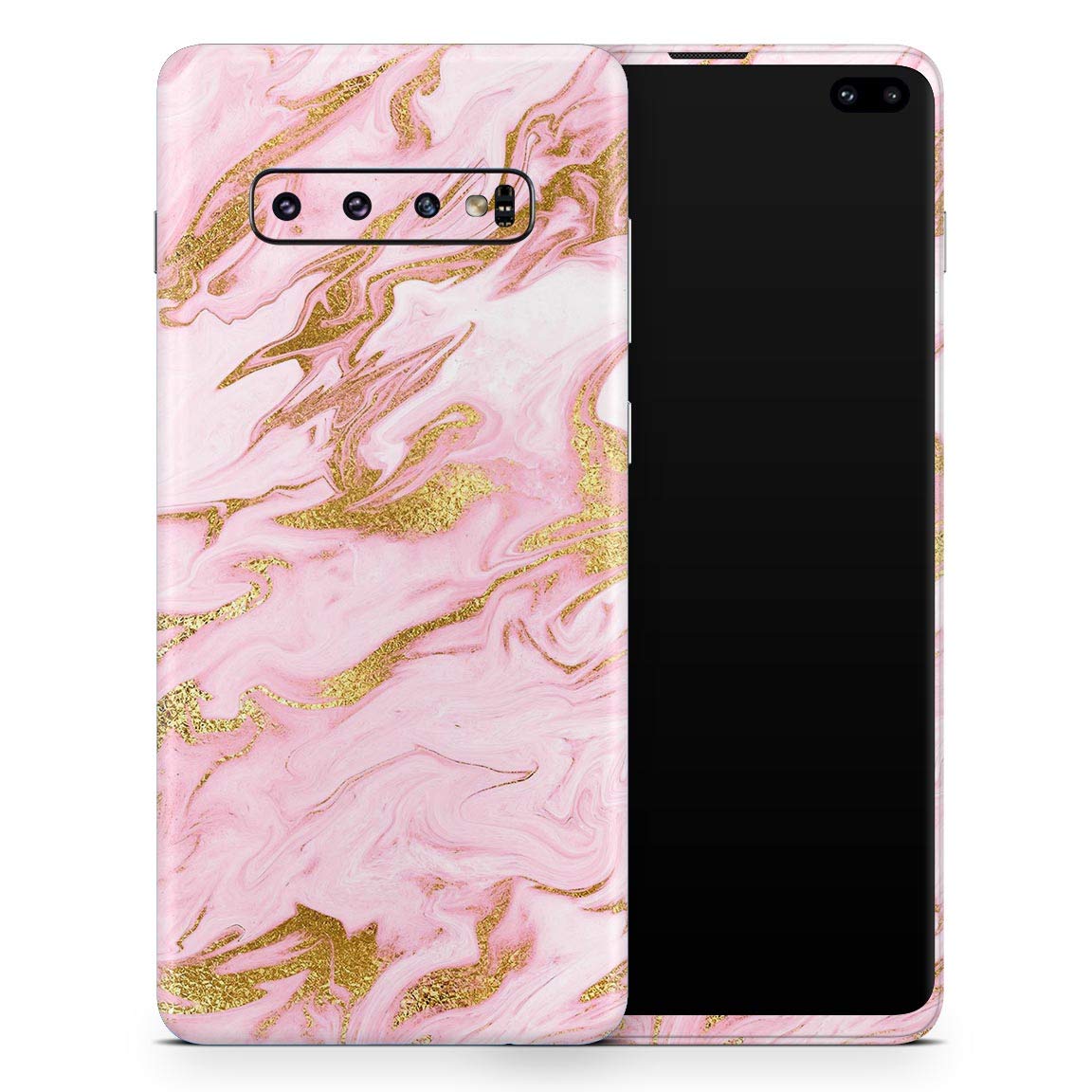 DesignSkinz Rose Pink Marble & Digital Gold Frosted Foil V3 Protective Vinyl Decal Wrap Skin Cover Compatible with The Samsung Galaxy S20 (Screen Trim & Back Glass Skin)