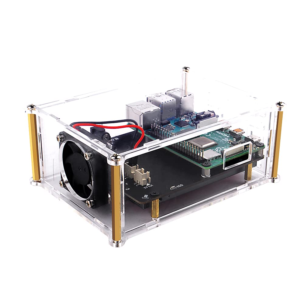 GeeekPi Acrylic Case with 4010 Fan (40mmx40mmx10mm) for Raspberry Pi 4 Model B X825 V2.0 2.5 inch SATA HDD/SSD Expansion Board & Raspberry Pi 4 Model B