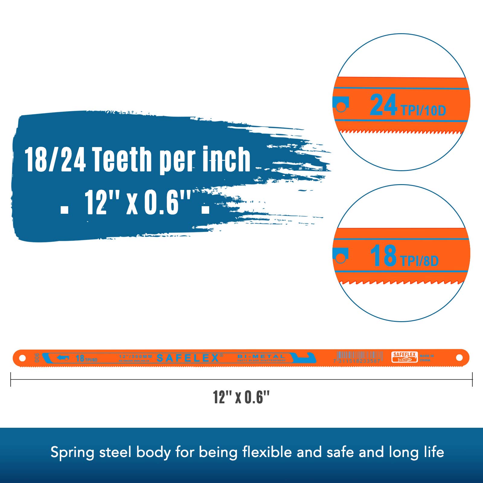 20 Pieces Hacksaw Replacement Blades Metal Cutting Hacksaw Blades with 18 Teeth and 24 Teeth Per Inch (Orange Background with Bi-metal Letter)
