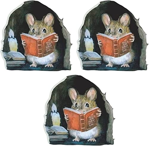 3Pcs 3D Realistic Mouse Wall Stickers, Mouse Reading Book Wall Decals Wall Decor, Removable Wall Art Murals for Living Room Nursery Bedroom Kids Room Home Wall Decorations