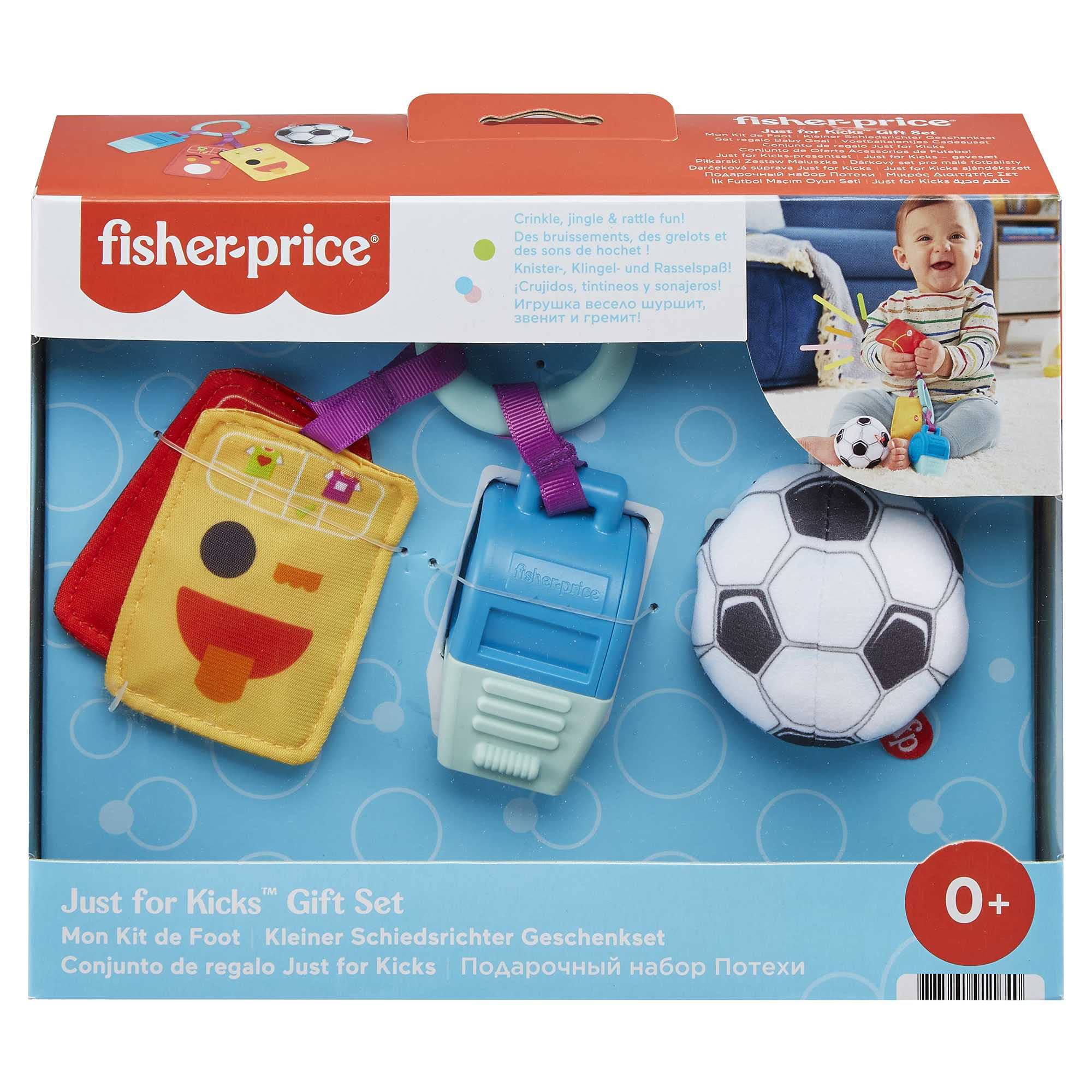 Fisher-Price Baby Toys Just for Kicks Gift Set, 3 Soccer-Themed Rattle Teether & Crinkle Activities for Developmental Play Newborns Ages 0+ Months
