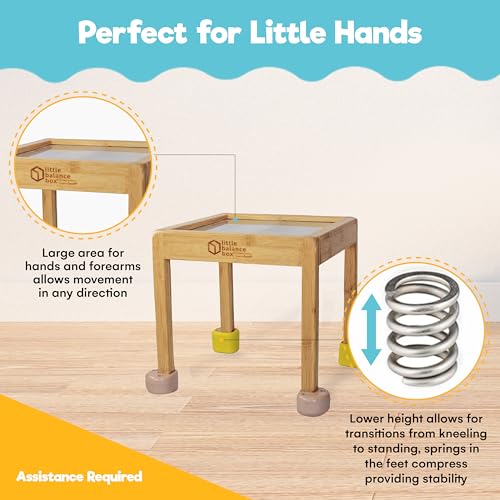 Little Balance Box Push Pull Walker Toy, 2-in-1 No Wheels Spring Feet, Wooden Walker, Girl Boy Toddler Walker with Toddler, Child Activity Table, Tall Beige + Booties