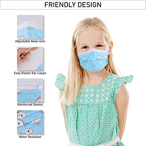 Hannah Linen Kids Disposable Face Masks - 50 Pieces Pack - 3 PLY, Breathable & Comfortable - For Daily Use - Indoor & Outdoor (50, Blue Design)
