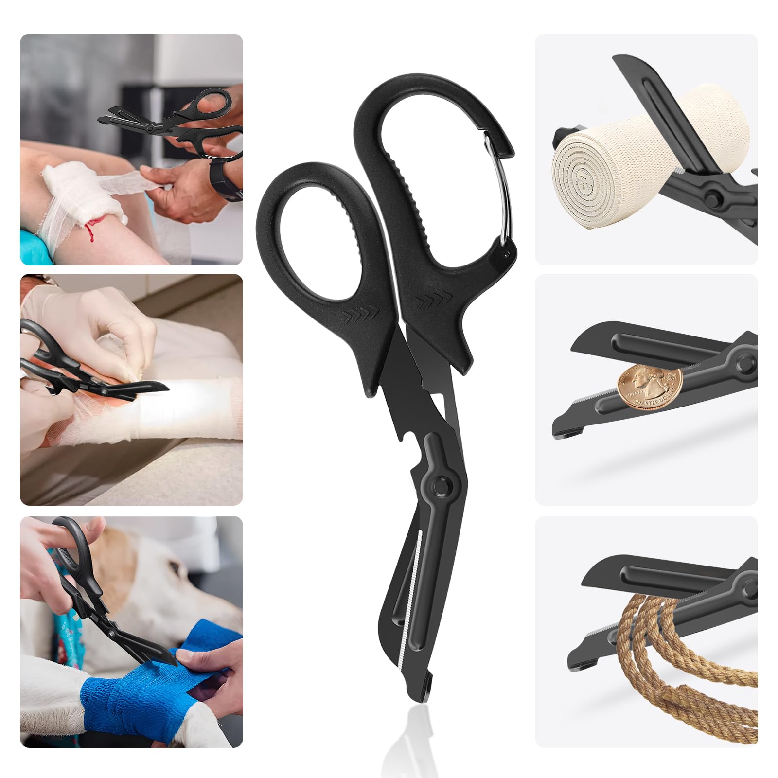 3 Pack Penlight and Medical Scissors for Nurses, Two LED Pen Light with Pupil Gauge and One 7.5 Inches Trauma Shears with Carabiner for Nurse Doctor EMT First Aid (Including Four Batteries)