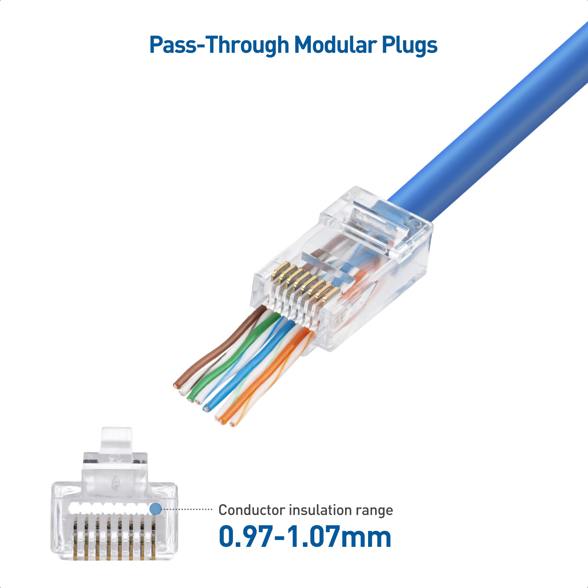 Cable Matters 100-Pack Pass Through RJ45 Modular Plugs for Solid or Stranded UTP Cable & 200-Pack RJ45 Strain Relief Boot in Black