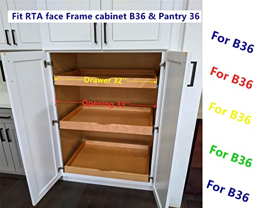 32'' Width Pull Out Drawer Wood Pull Out Tray Roll Out Drawer Box, Closet Organizer Cabinet Slide Out Shelve, W/ Ball Bearing Sliding Rails Wood Spacer - DIY (Fit Face Frame Cabinet B36 and Pantry36)