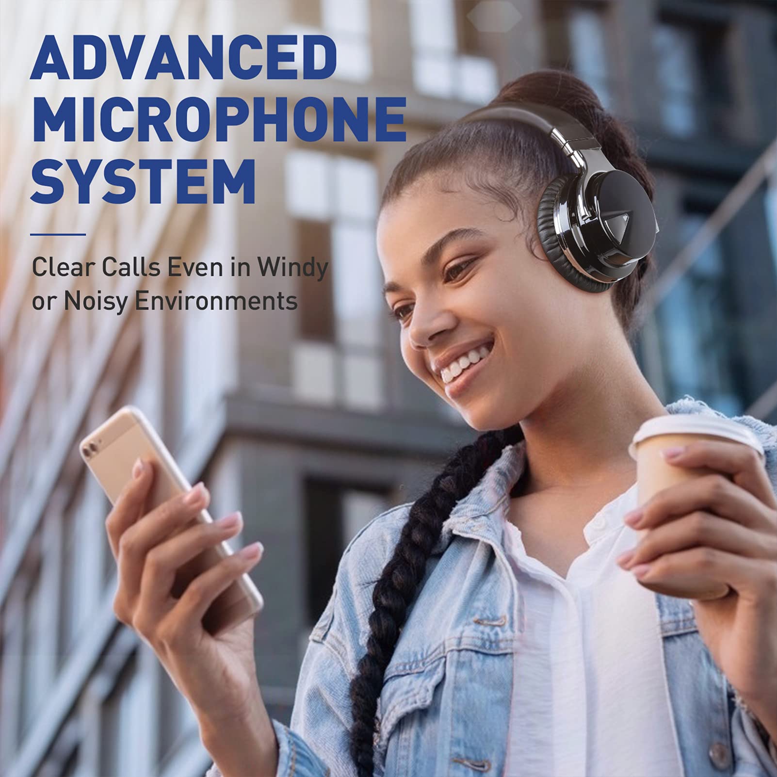 Tapela E7 Wireless Active Noise Cancelling Headphones, Over Ear Bluetooth Headphones with Microphone, 28H Playtime, Deep Bass, Comfortable Protein Ear Cups, for Travel, Home Office - Titanium Black