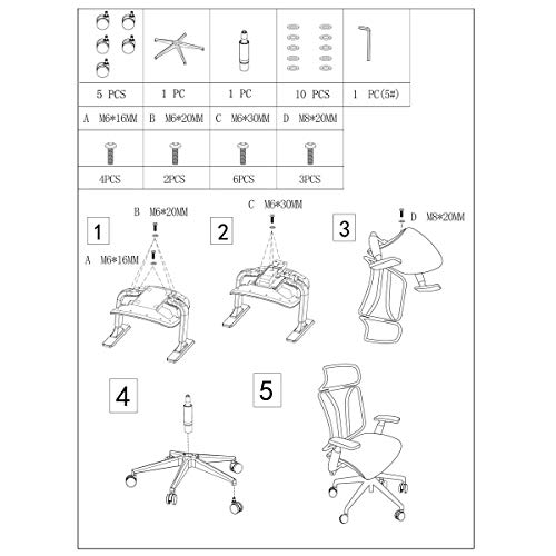 CangLong Office High Back Mesh Desk Arm Rests Computer Chair Height Adjustable, Black