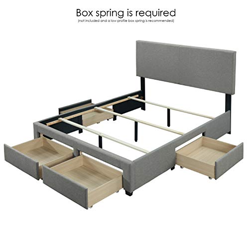DG Casa Kelly Panel Bed Frame with Storage Drawers and Upholstered Headboard, Queen Size in Grey Linen Style Fabric