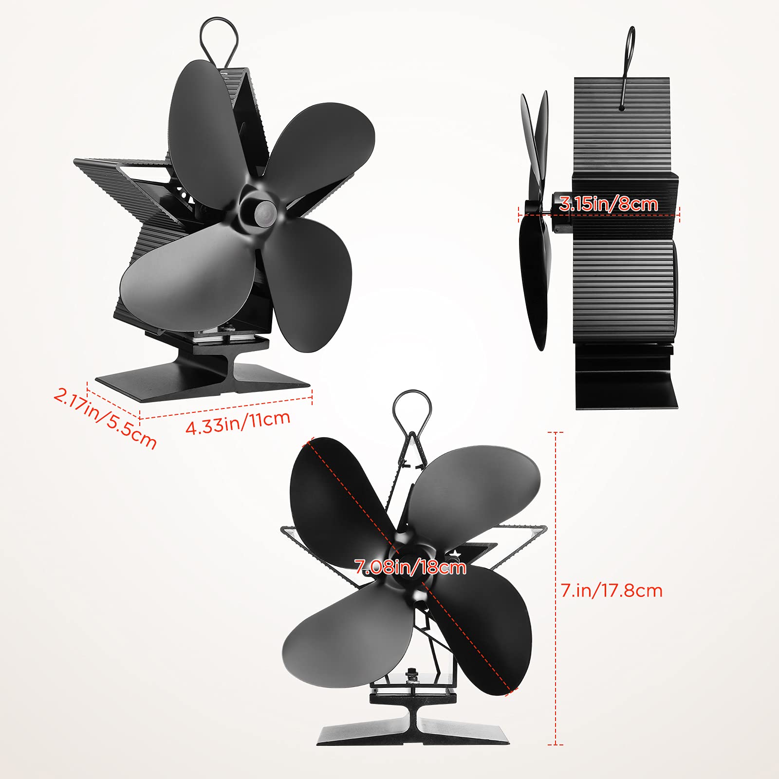 4-Blade Heat Powered Stove Fan, Fireplace Fan with Designed Silent Operation Circulating Warm Air Saving Fuel Efficiently for Home/Wood/Log Burner/Fireplace