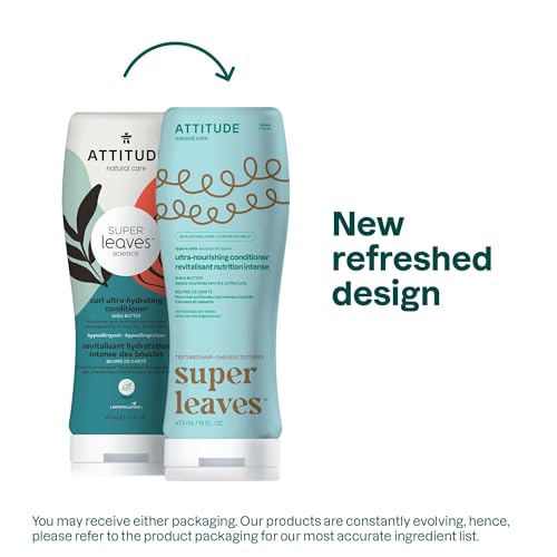 ATTITUDE Ultra-Nourishing Conditioner for Curly Hair with Shea Butter, Vegan Detangler and Naturally Derived 4a, 4b, 4c Curl Type, Deeply Nourishes Curls, 16 Fl Oz
