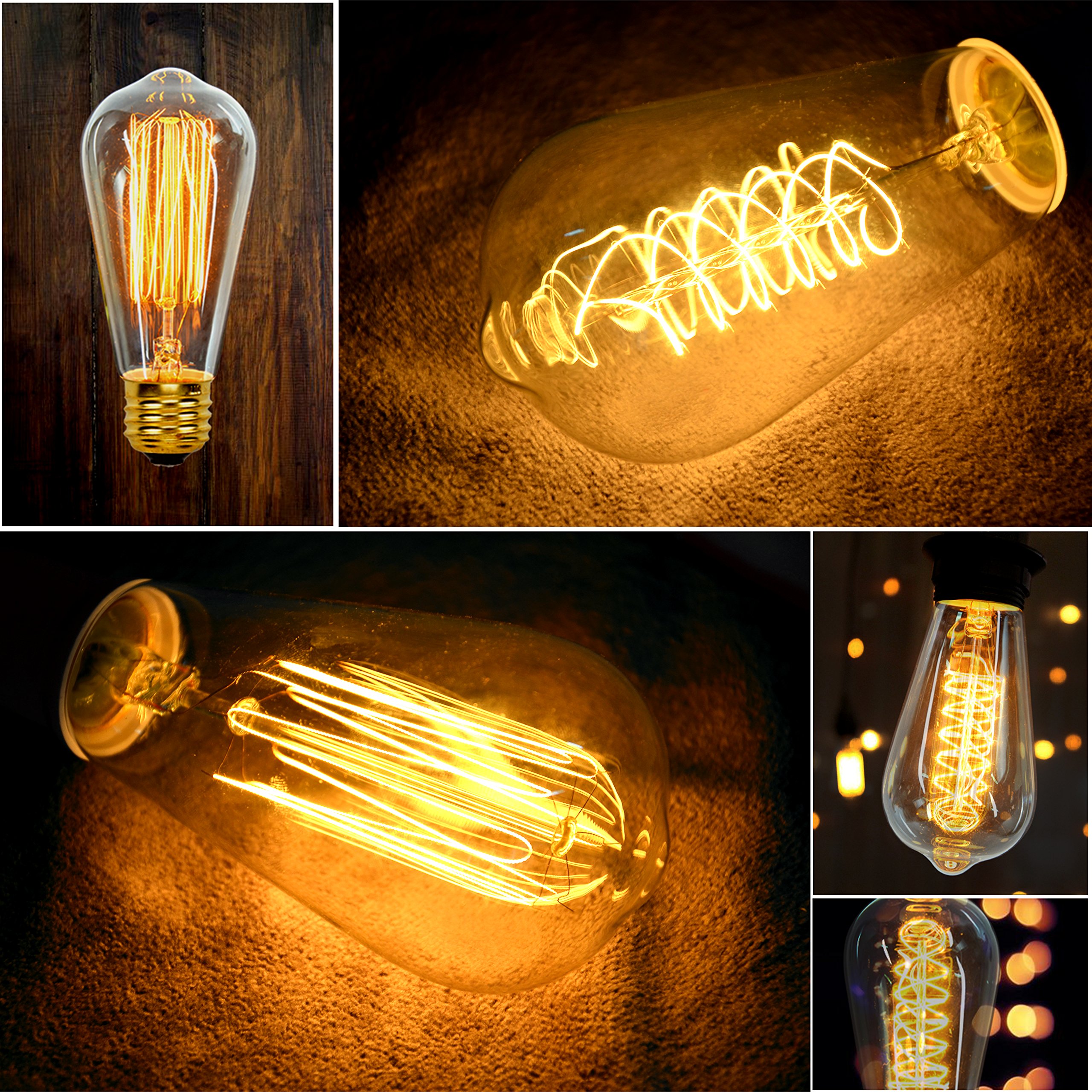 12 Pack Vintage Edison Light Bulbs, 7 Squirrel Cage Filament Bulbs , 5 Spiral Filament Bulbs, 60W, ST64, E26, Dimmable,Clear Glass, Industrial Vintage Bulbs
