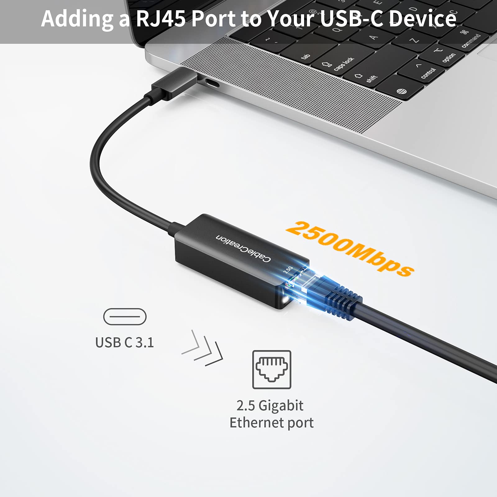 CableCreation USB C to 2.5G Ethernet Adapter, USB C 3.1 to RJ45 2.5 Gigabit LAN Thunderbolt 3, Compatible with MacBook Pro MacBook Air iPad Pro Surface Pro 7 Dell XP15 13 Chromebook Windows Mac OS
