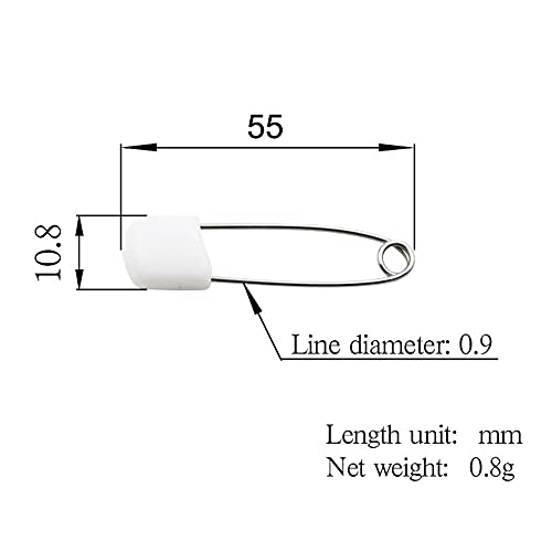 ARTCXC 1Box(100Pcs) White 55mm/ 2.2 Inch Safety Pins Plastic Head Stainless Steel Diaper Pins Safety Locking Cloth Diaper Nappy Pins