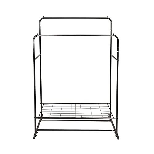 Clothing Garment Rack Metal Heavy Duty Double Rail Clothes Rack Organizer 2-Tier Storage Shelf for Boxes Shoes Boots Commercial Grade Multi-Purpose Entryway Shelving Unit for Home Office Bedroom Black