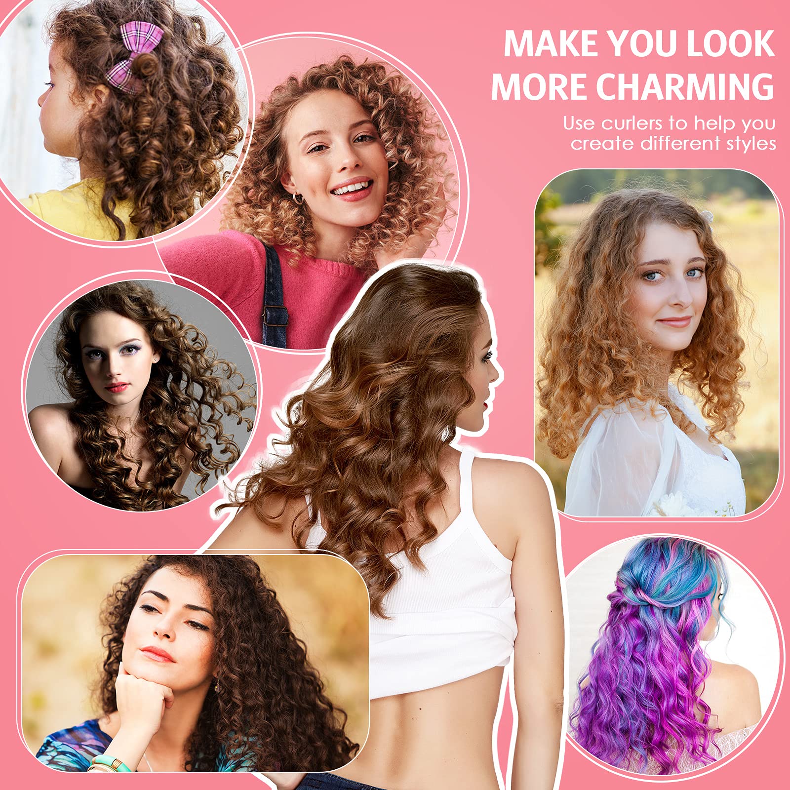 Tigeen Flexible Soft Twist Foam Hair Rollers - 96 Pieces, 9.45 Inch, No Heat, with 2 Rat Tail Combs for Women (Multi Size, Multi Color)