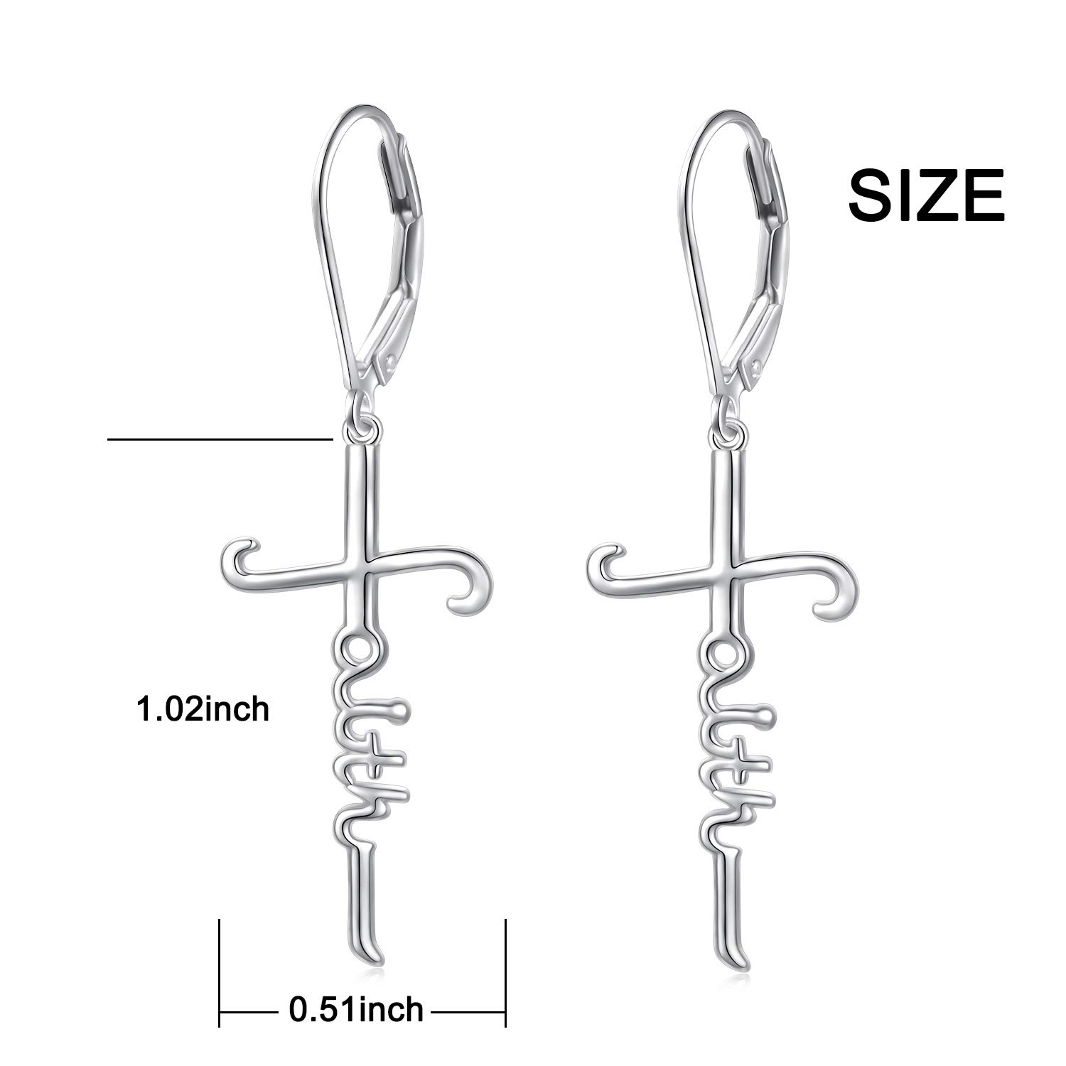 925 Sterling Silver Infinity Love of God Simple Dainty Religious Faith Cross Dangle Fishhook Earrings for Women Christian Easter Jewelry