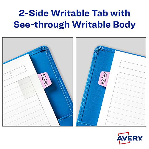 Avery Mini Ultra Tabs, 1" x 1.5", 2-Side Writable, Pastel Purple/Blue/Pink, 40 Repositionable Tabs (74761)