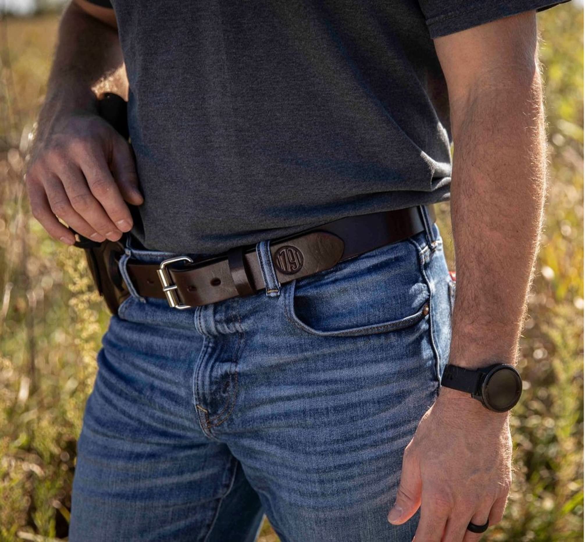 1791 GUNLEATHER Gun Belt - Gun Holster Belt - Heavy Duty 14 oz Leather Gun Belt, EDC Belt, Signature Brown 38 (Size 34 Pants)