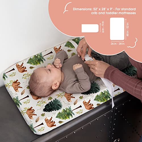 ACRABROS Changing Pad Cover- Ultra Stretchy Snug Fitted Diaper Changing Table Cover Sheets for Boys Girls,2 Pack,Bears &Forest