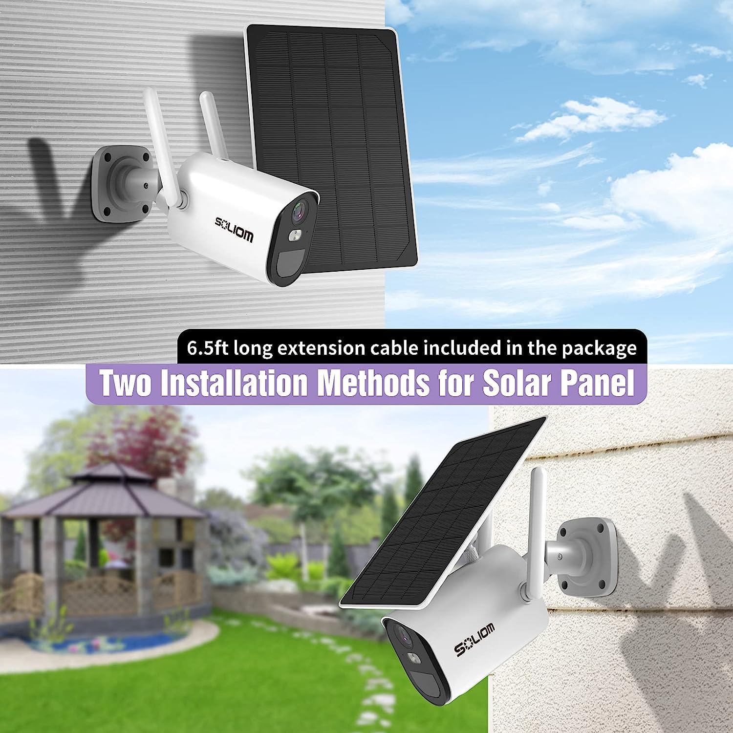 SOLIOM Solar-Security-Camera-Outdoor Wireless Battery Powered,1080p Home WiFi Security Camera,Spotlight Color Night Vision,Two-Way Talk,Siren Alarm, Motion Detection with schedulable Working time B10