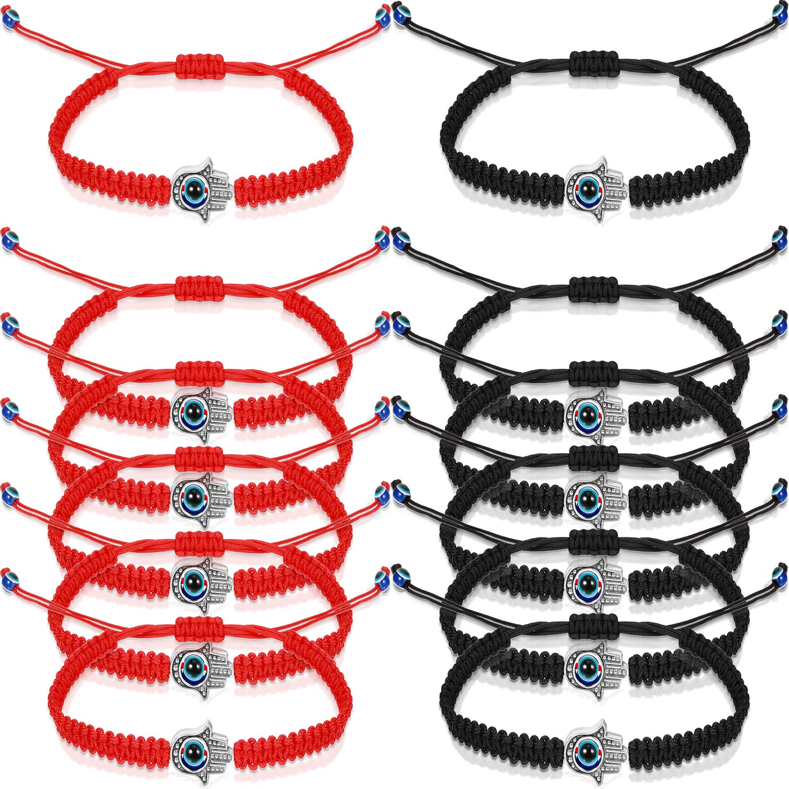 12 Pieces Evil Eye Braided Bracelets Adjustable Kabbalah Bracelets Handmade Braided Cord Protection Bracelets Lucky Friendship Bracelets (Hamsa Hand Style)