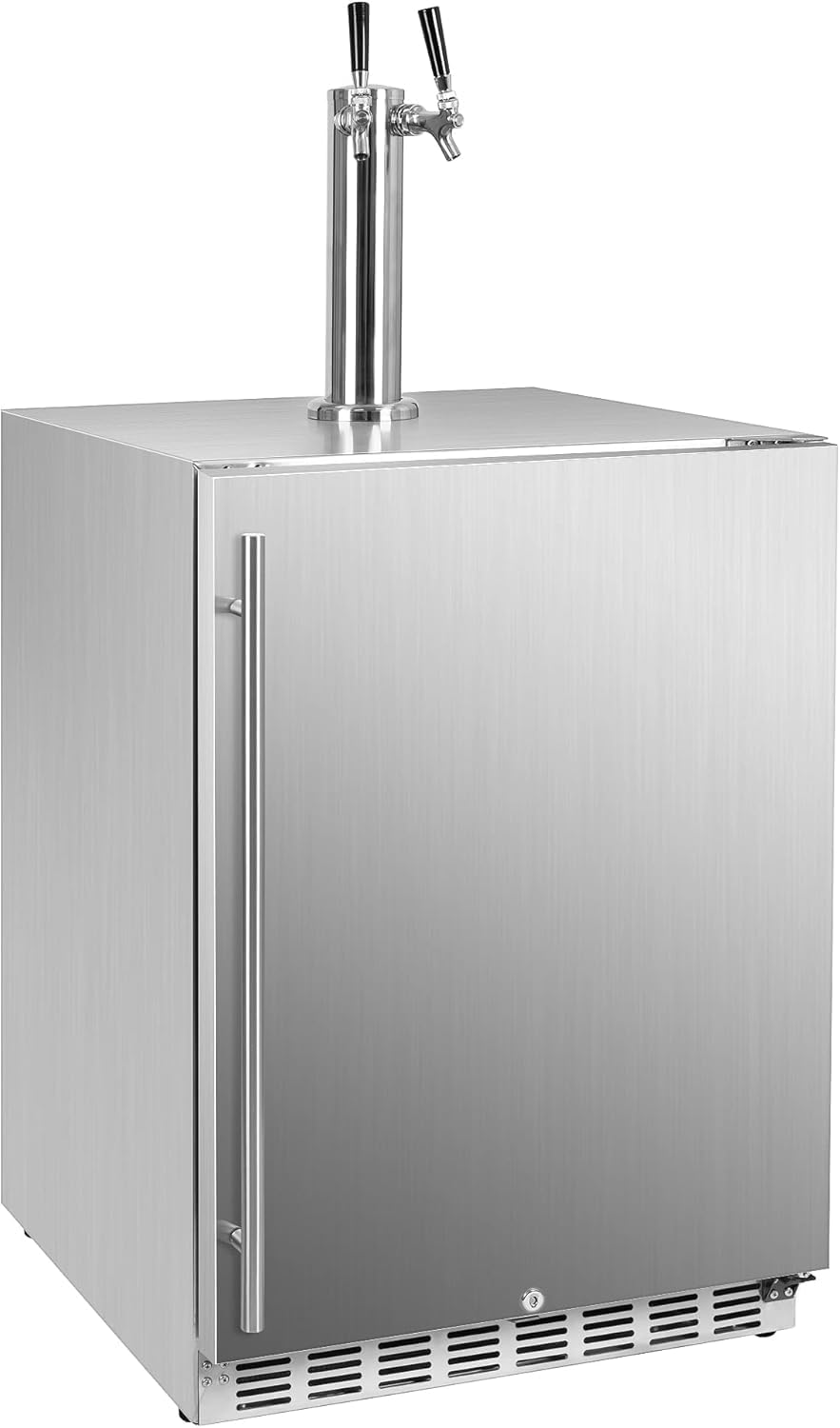 24 inch Full Size Kegerator Universal Outdoor Beverage Refrigerator Dual Tap Draft Beer Dispenser Beverage Beer Cooler Temperature Control Drip Tray Rail Fits 3x5 Gallon 2x1/6 Kegs Half Barrel Keg
