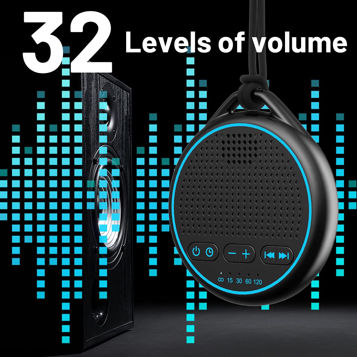 Fourair White Noise Sound Machine with 25 Soothing Sounds Portable Lanyard for Travel Powered by USB or Battery 32 Volume Levels 5 Timers and Memory Function for Baby Kids Adults Sleeping