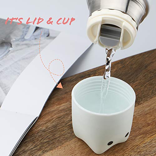 DIFFLIFE Cute Water Bottle For School, Vacuum Insulated Stainless Steel Thermos Mug,2019 New Cute Animals Insulation Bottle (White Cat) (YUNDA)