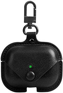 for AirPods Pro 3 Case (2019, Personalized Leather Portable Protective Case/Cover Shockproof with Loss Prevention Clip for Apple AirPods Por Cover Keychain Kits (Black)